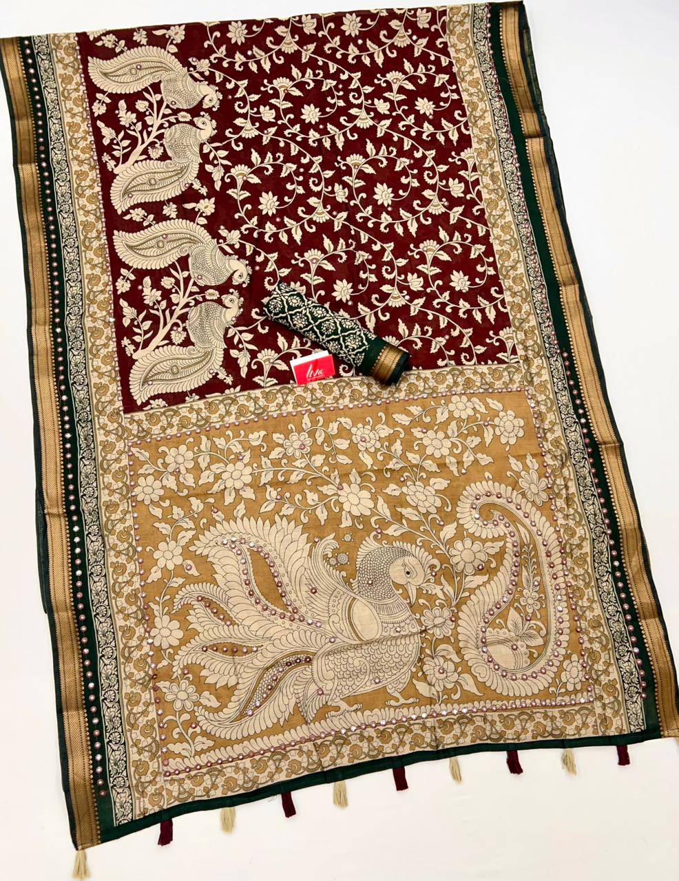 Cold Coffee Pure Mal Cotton Silk Saree With Mirror Work – Maharanisaree